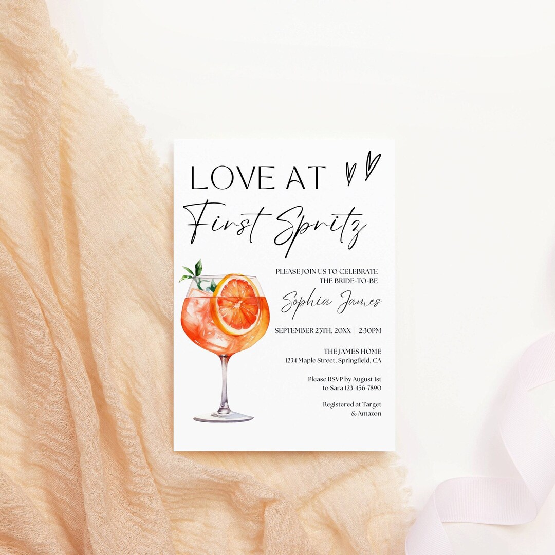Aperol Spritz Bridal Shower Invitation Template, Love at First Spritz ...