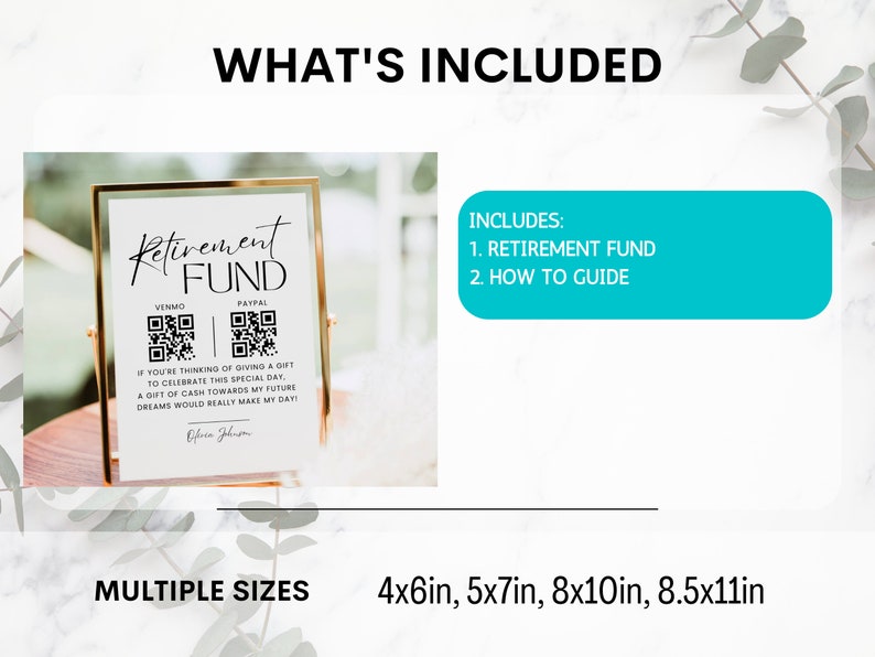 Retirement Fund QR Code Sign, Travel Fund Sign, Modern Retirement Party ...