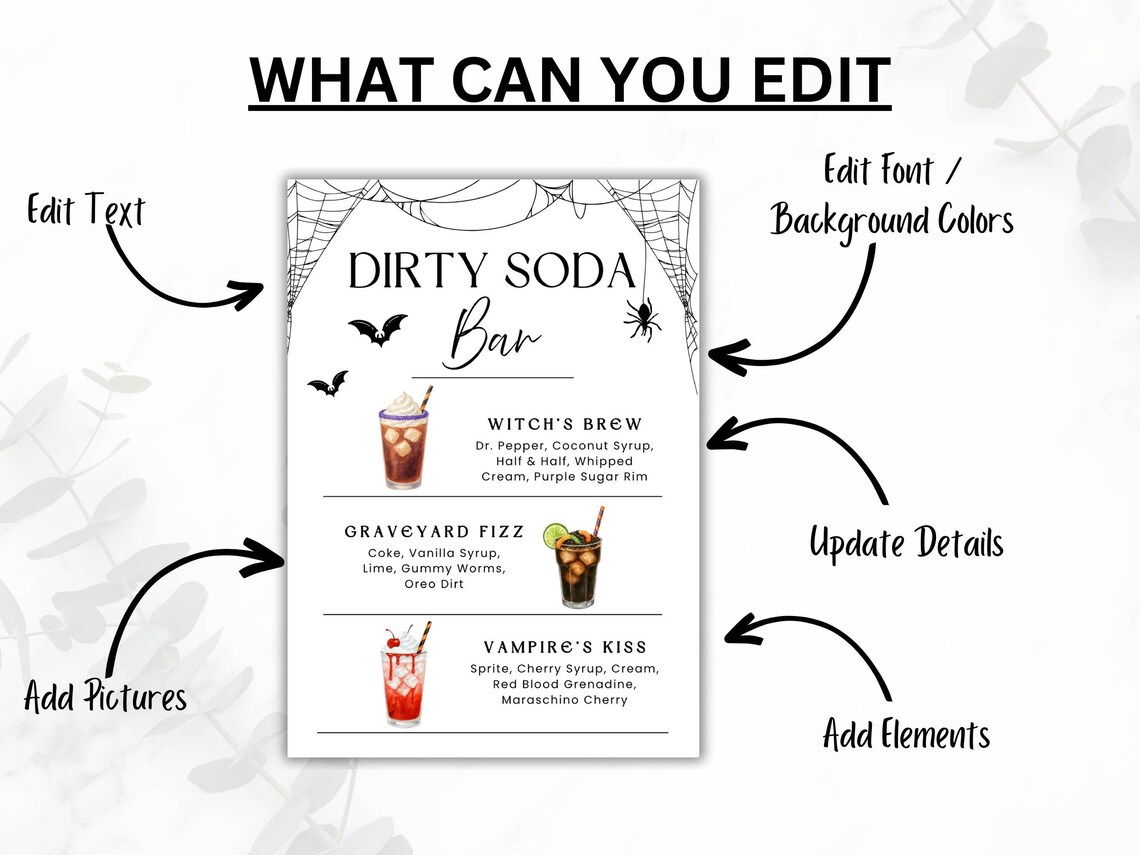 Halloween Dirty Soda Bar Sign, Spooky Soda Bar Mocktail, Signature ...
