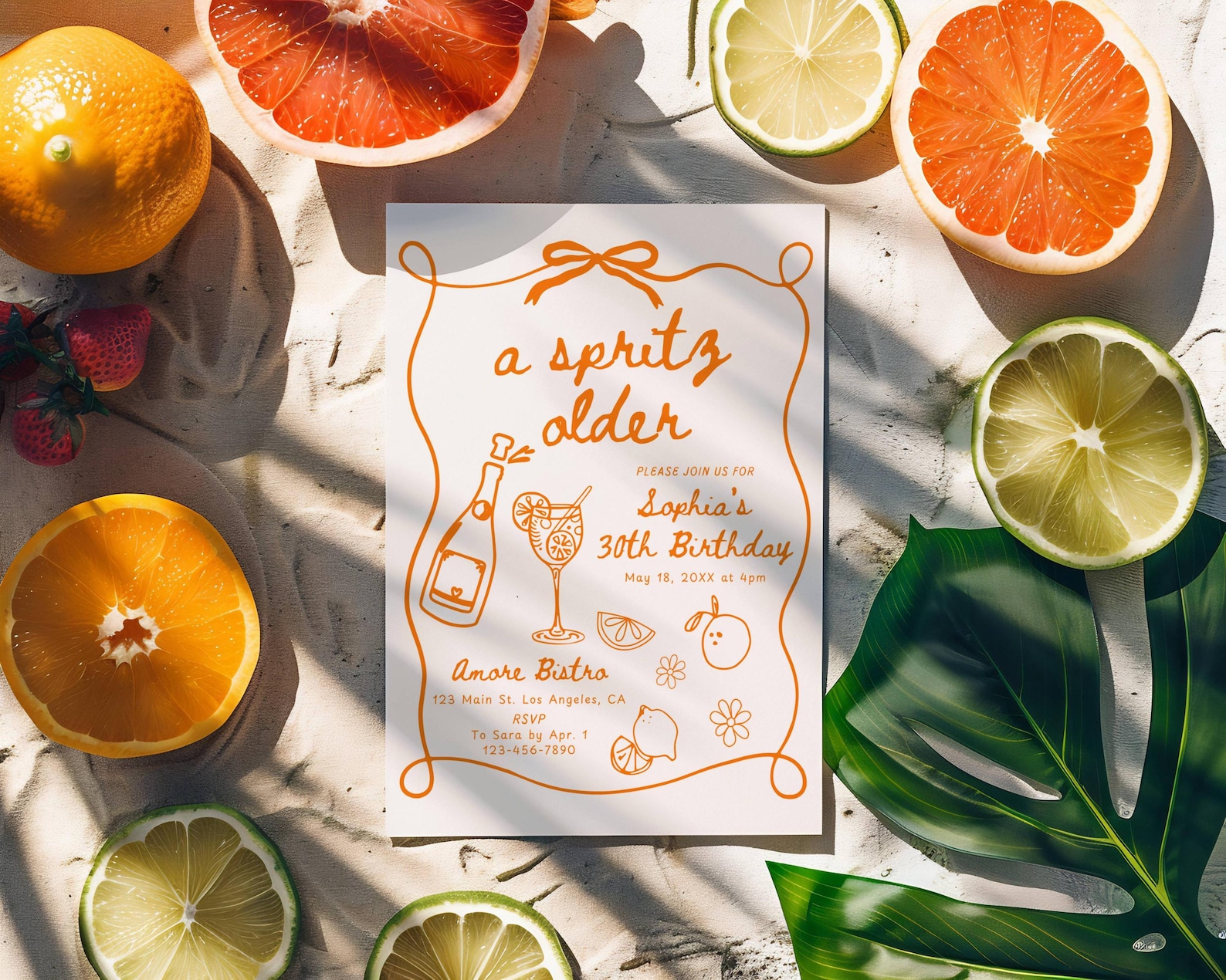 A Spritz Older Birthday Party Invitation Template, Hand Drawn Aperol ...