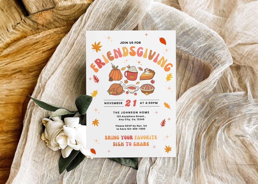 Friendsgiving Invitation Template, Thanksgiving Party Invite ...