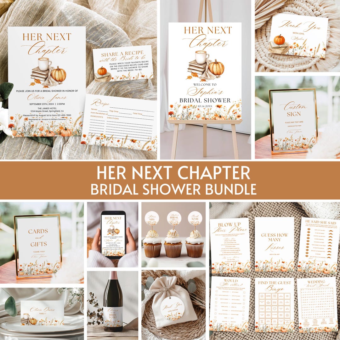 Her Next Chapter Bridal Shower Bundle, Fall Pumpkin Storybook Bridal ...