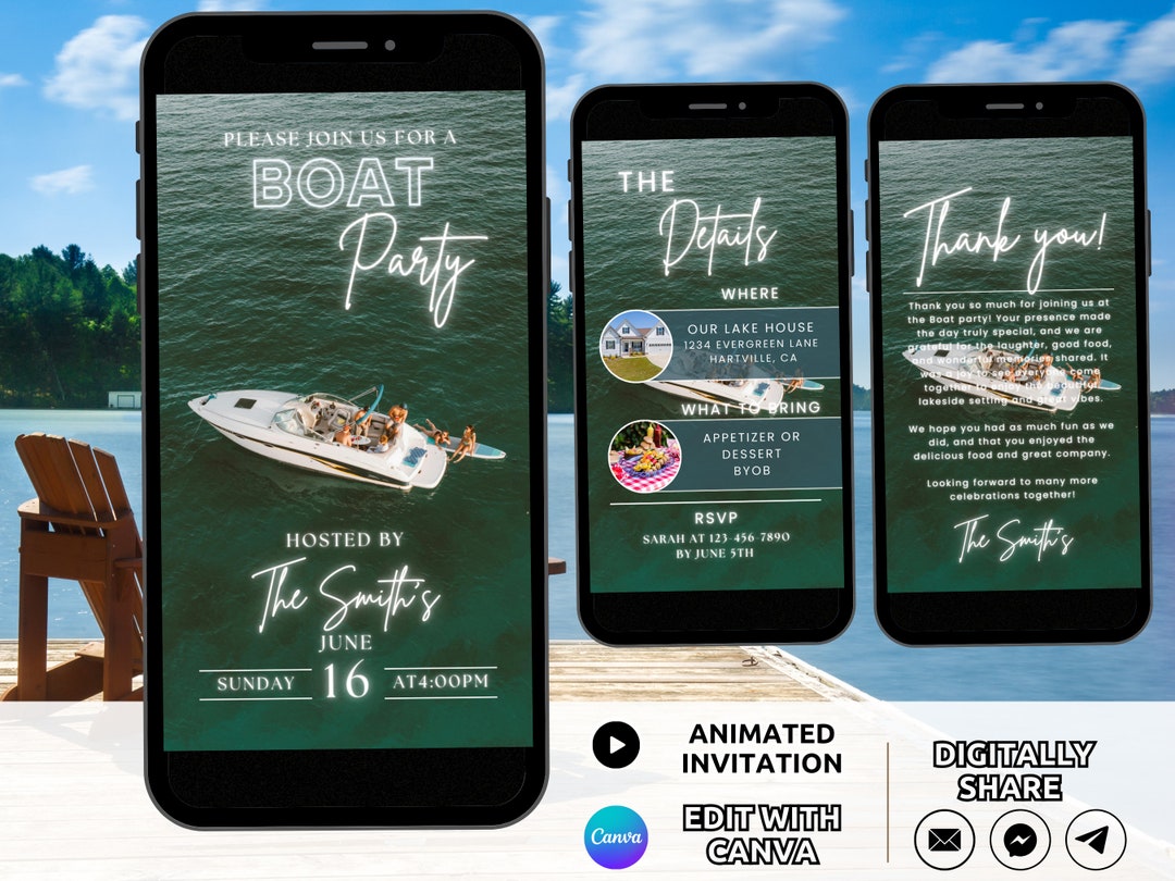 Boat Party Invitation Template, Digital Booze Cruise Pontoon Party ...