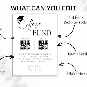 College Fund QR Code Sign Template, Modern Minimalist Graduation Party ...