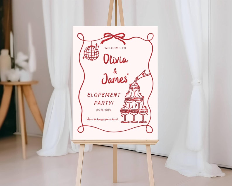 Modern Elopement Welcome Sign Template, Whimsical Hand Drawn Happily ...