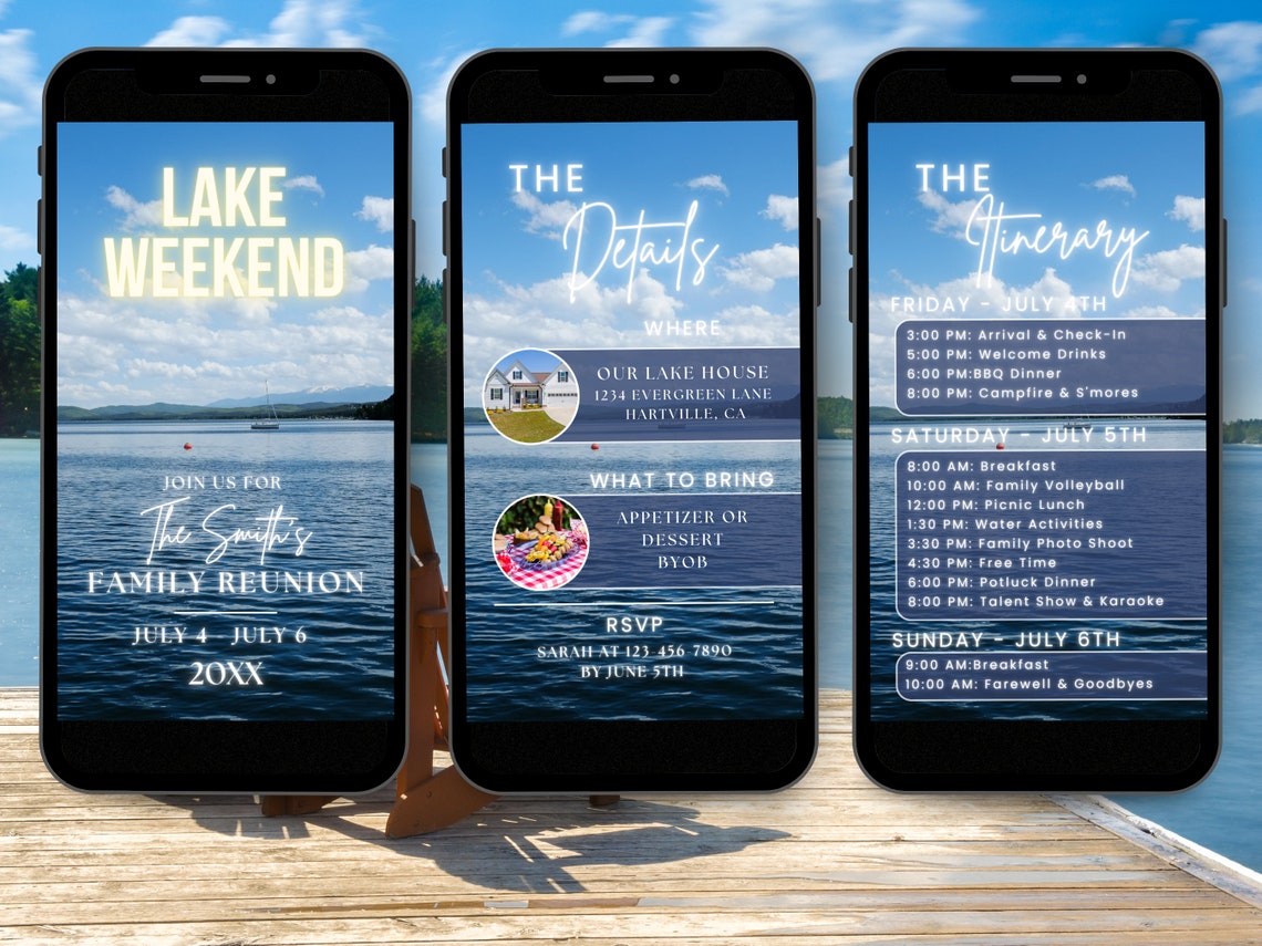 Digital Family Reunion Invitation & Itinerary Template, Lake Family ...