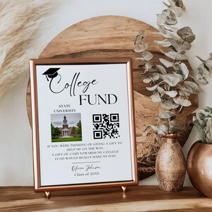 College Fund QR Code Sign Template, Modern Minimalist Graduation Party ...