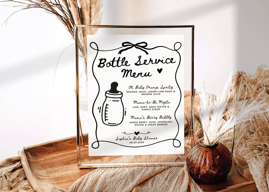 Mocktail Bar Menu Sign Template, Whimsical Hand Drawn Baby Shower Drink ...