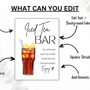Iced Tea Bar Sign, Sweet Tea Bar Mocktail Print, Signature Drink Menu ...