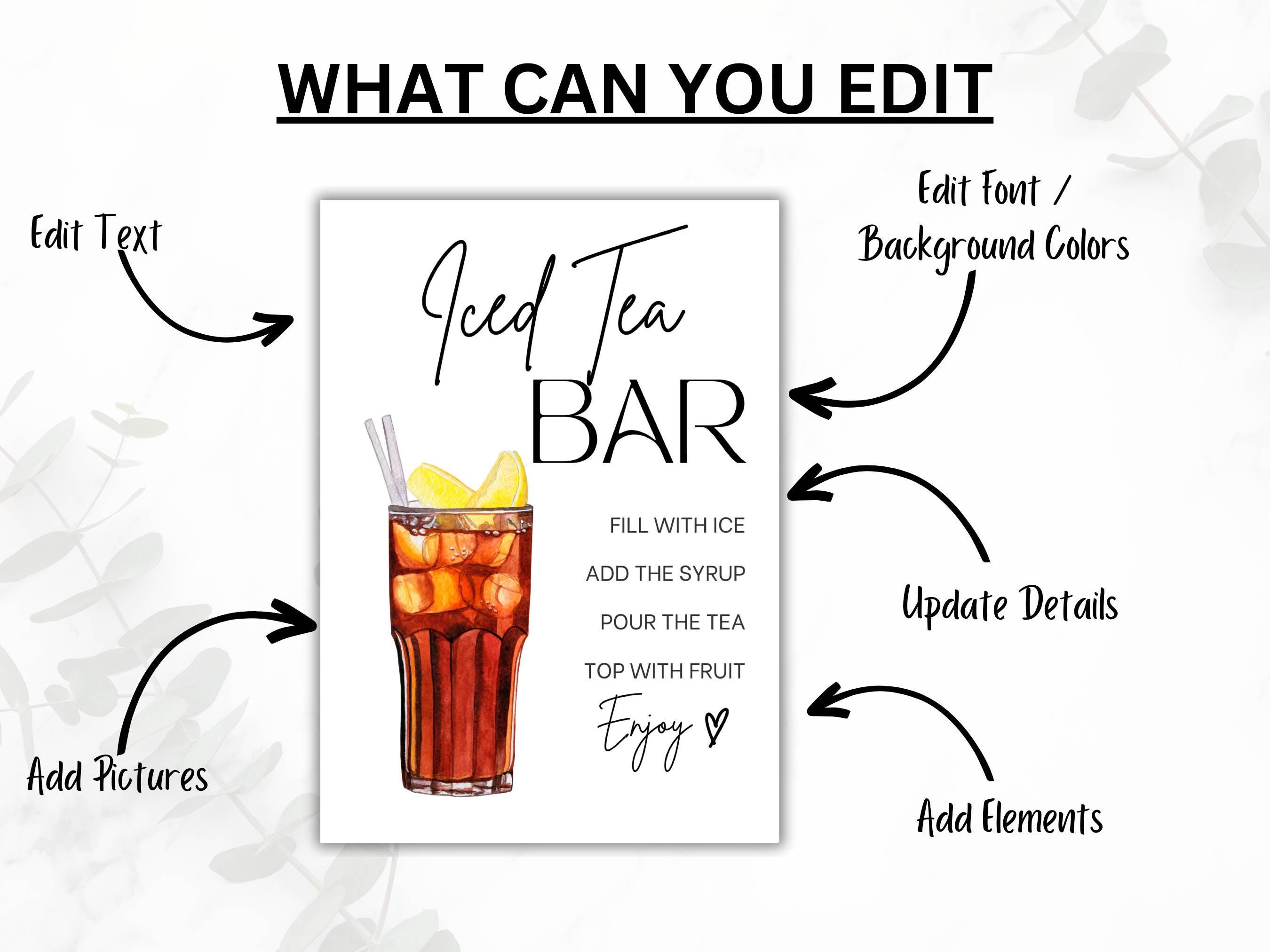 Iced Tea Bar Sign, Sweet Tea Bar Mocktail Print, Signature Drink Menu ...