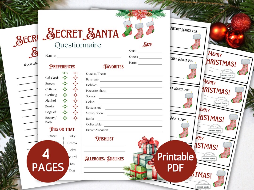 Secret Santa Survey Questionnaire, Coworker Office Gift Exchange Party ...