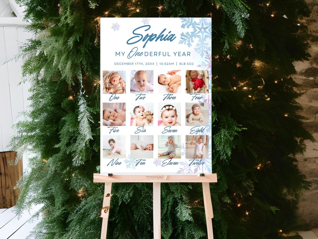 First Birthday Photo Sign Template, Winter Wonderland 1st Birthday ...