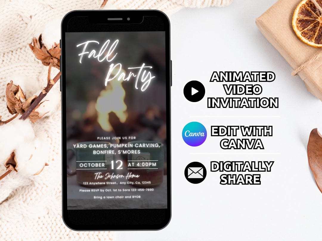 Digital Fall Harvest Party Invitation Template, Fall Festival Invite ...