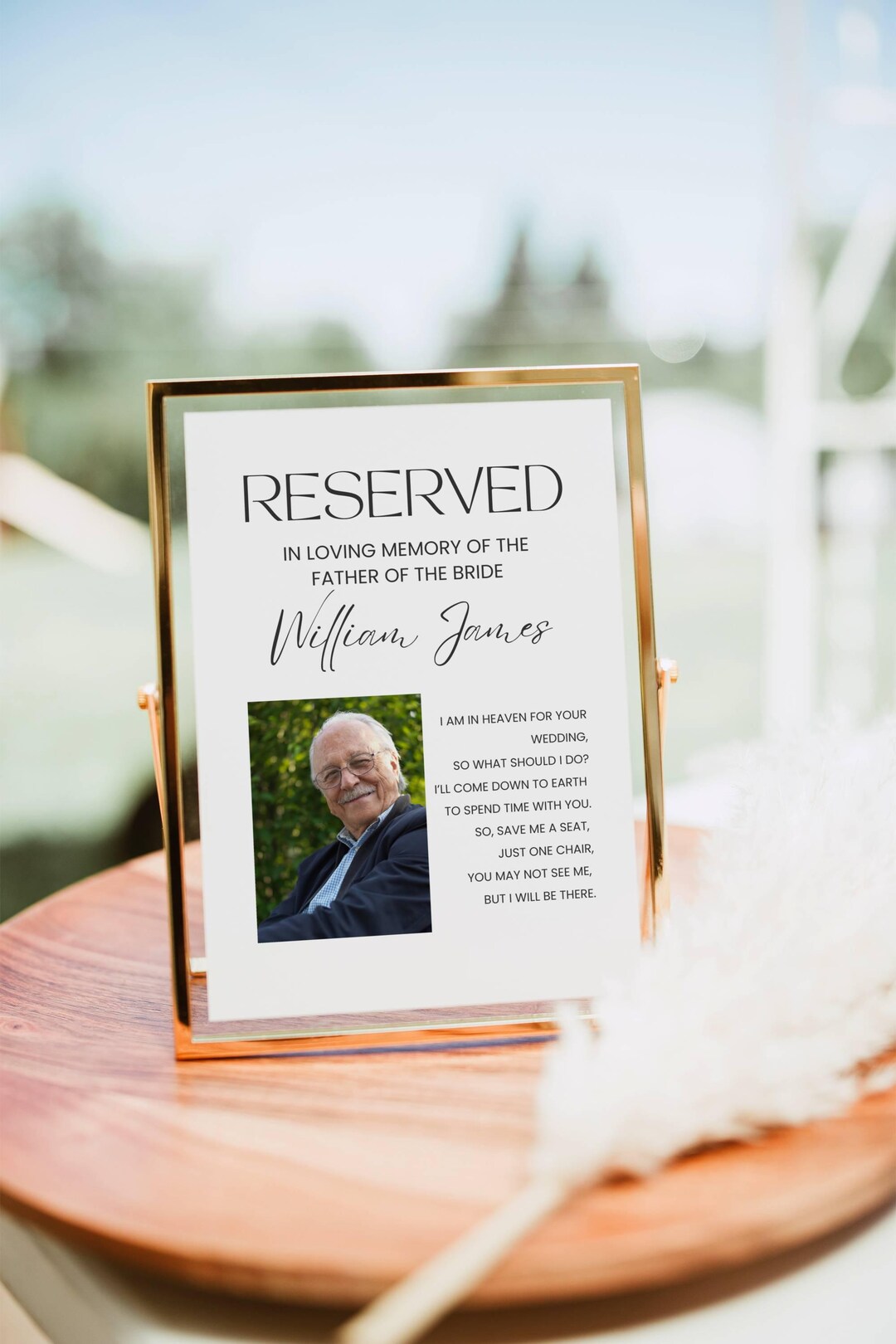 Reserved in Memory Sign Template, Wedding Memorial Sign Template, in ...