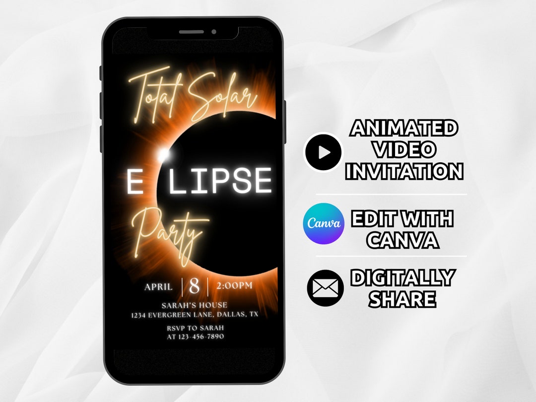 2024 Total Solar Eclipse Party Invitation, Digital Eclipse Viewing ...