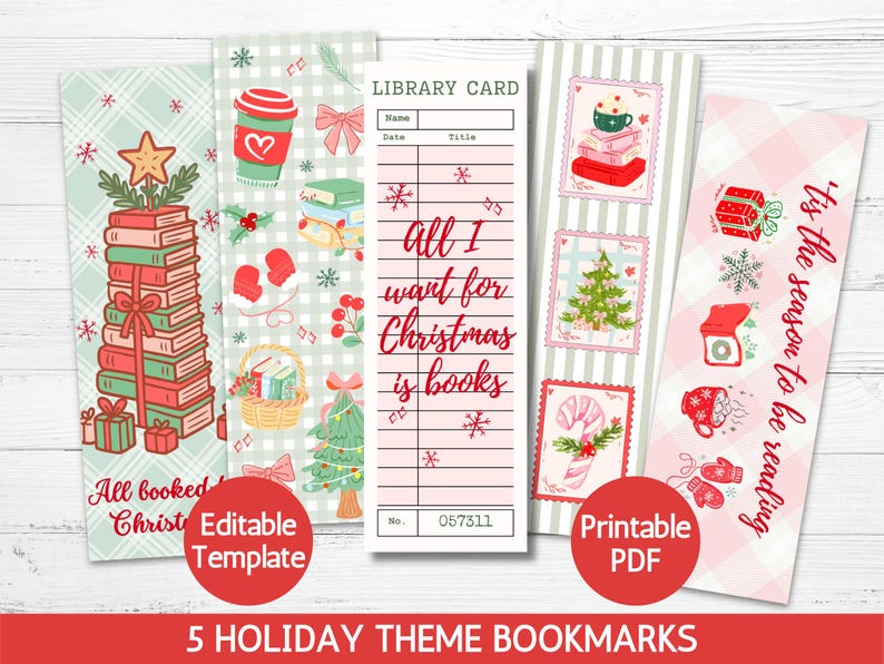 Christmas Holiday Bookmark Bundle, Cozy Winter Book Mark Set Printable ...