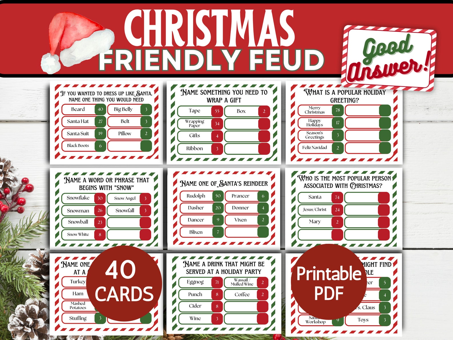 Christmas Friendly Feud, Printable Christmas Game, Christmas Trivia ...