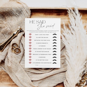 He Said She Said Game Template, Minimalist Bridal Shower Game, Guess ...