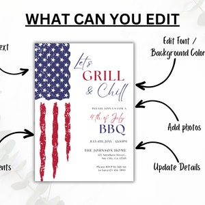 4th of July Party Invitation Template, July 4th BBQ Invite, Let's Grill ...