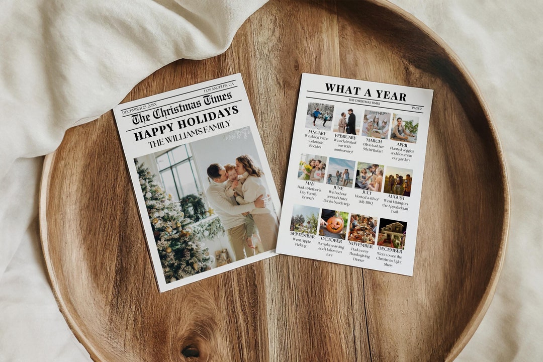 Year in Review Holiday Card, Newspaper Christmas Photo Card Template ...