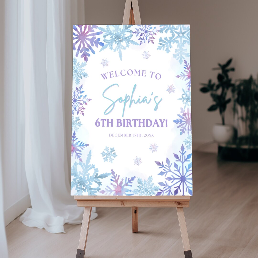 Modern Winter Birthday Welcome Sign, Winter Wonderland Winter Princess ...