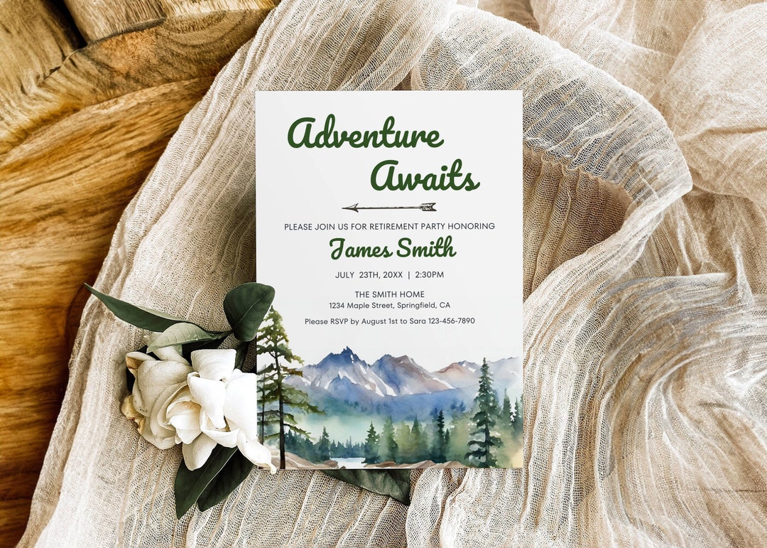 Retirement Party Invitation Template, Adventure Awaits Retirement ...