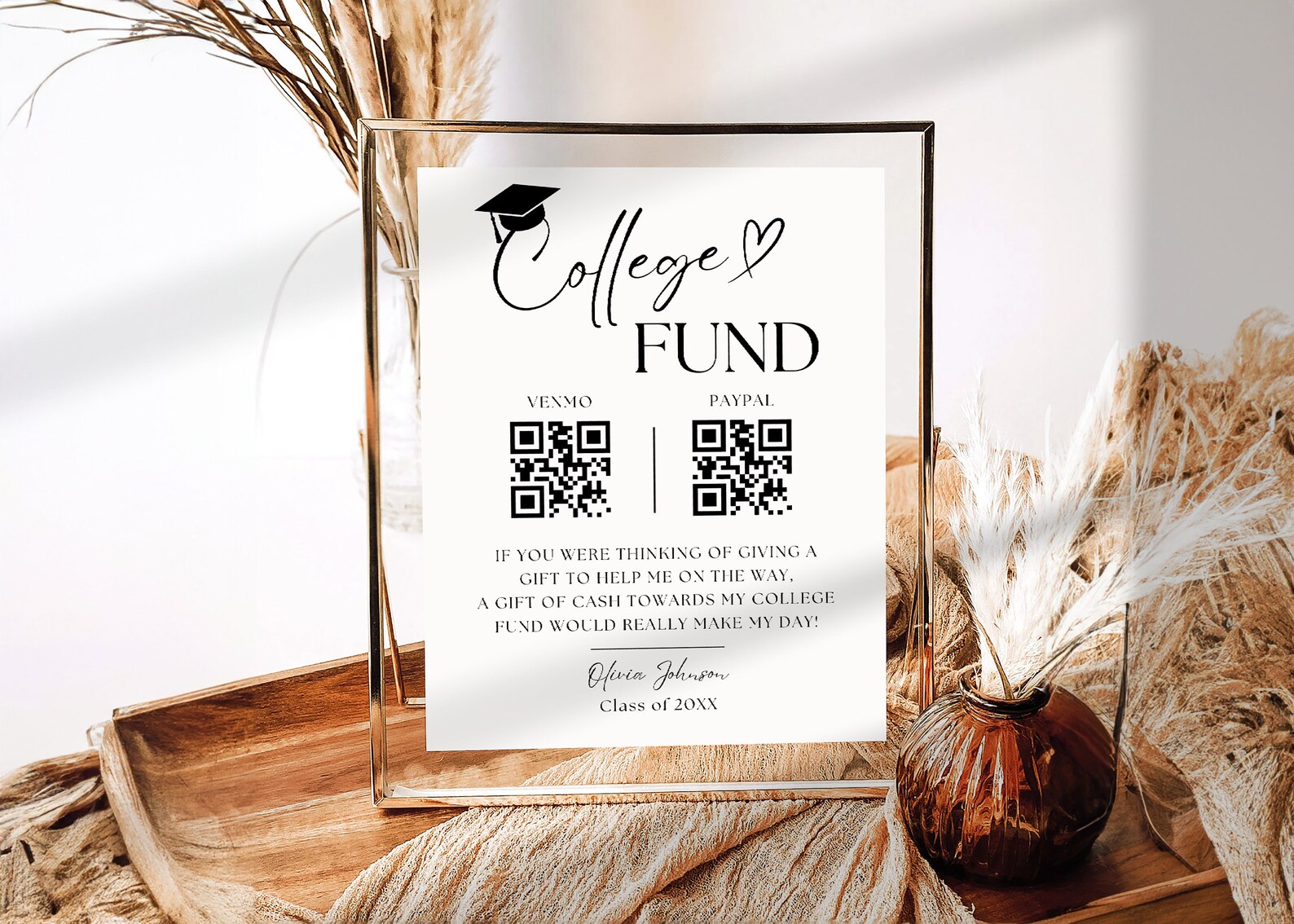 College Fund QR Code Sign Template, Modern Minimalist Graduation Party ...