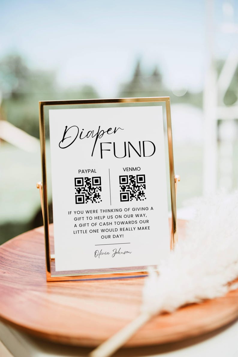 Diaper Fund QR Code Sign Template, Modern Minimalist Baby Shower Sign ...