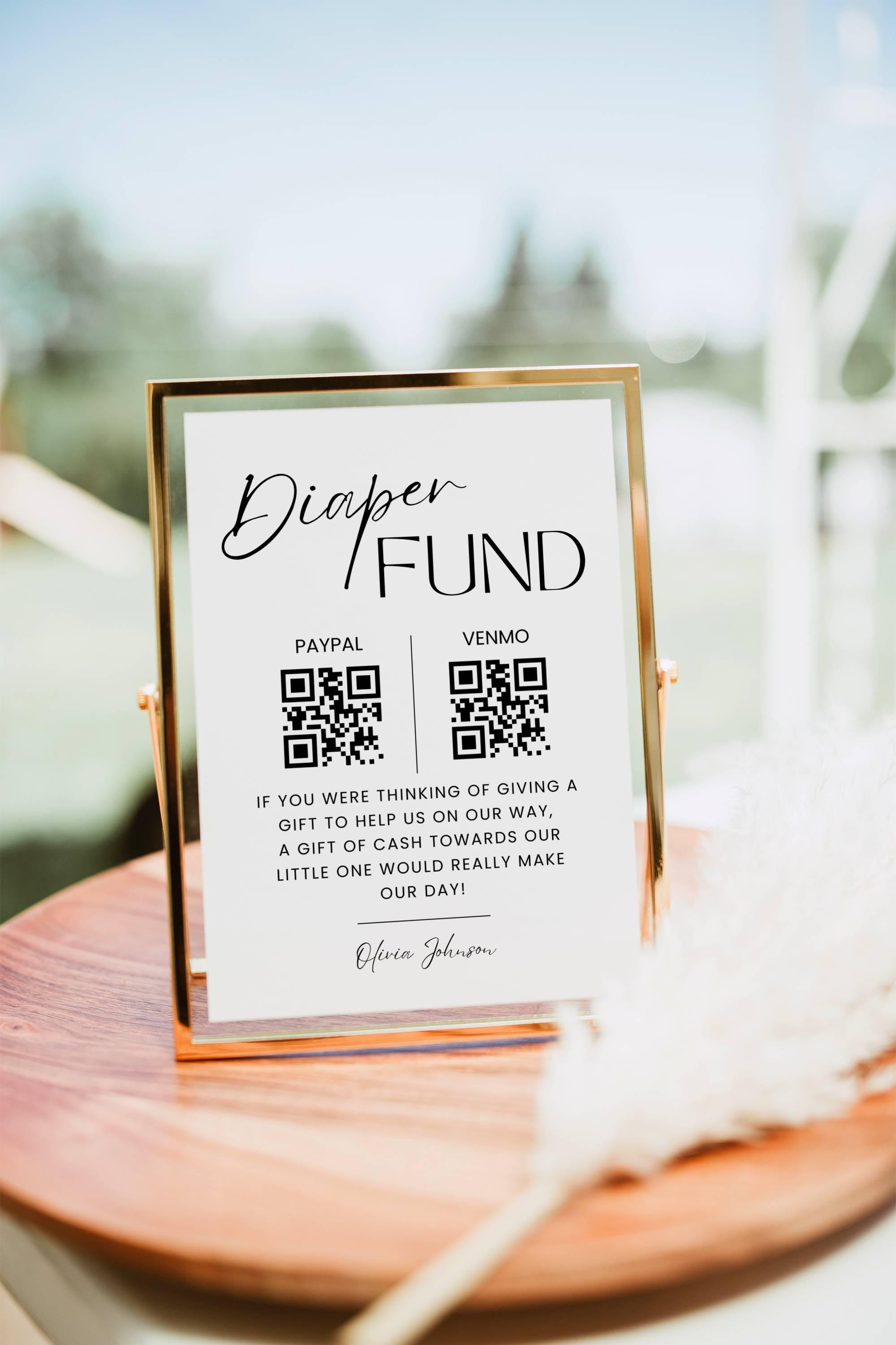 Diaper Fund QR Code Sign Template, Modern Minimalist Baby Shower Sign ...