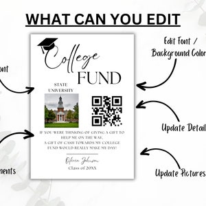 College Fund QR Code Sign Template, Modern Minimalist Graduation Party ...