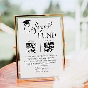 College Fund QR Code Sign Template, Modern Minimalist Graduation Party ...