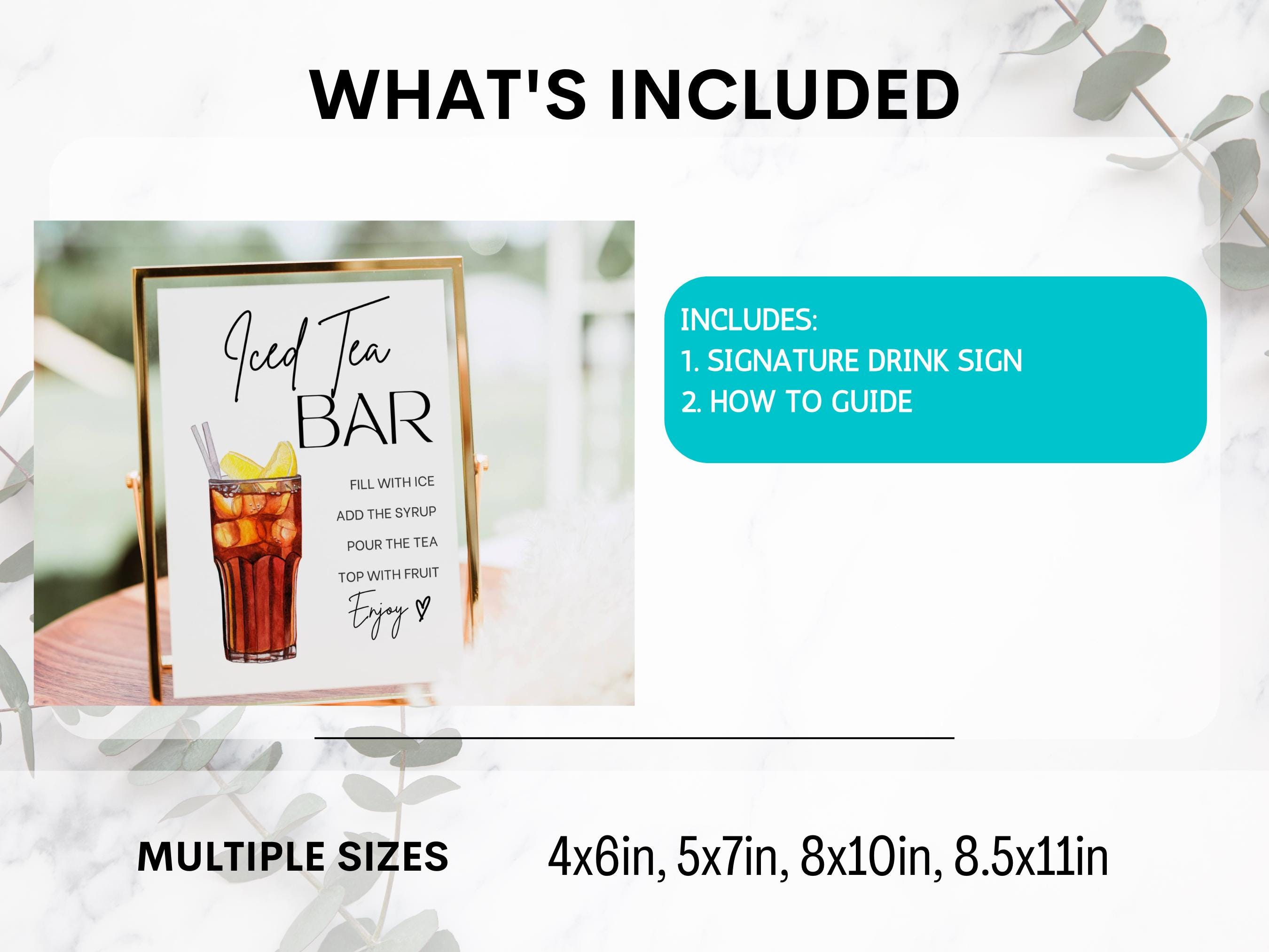 Iced Tea Bar Sign, Sweet Tea Bar Mocktail Print, Signature Drink Menu ...