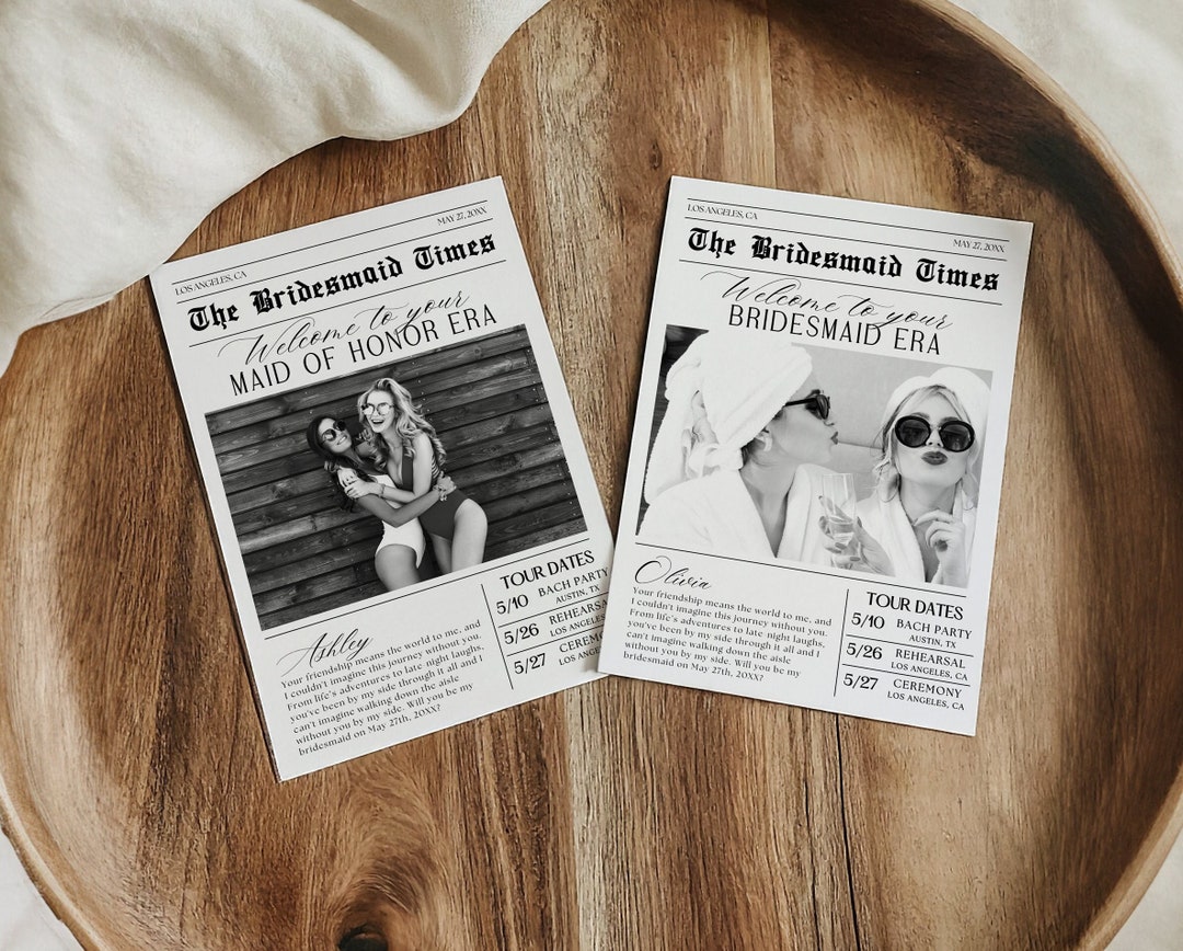 Bridesmaid Era Proposal Card Newspaper Template, Editable Bridesmaid ...