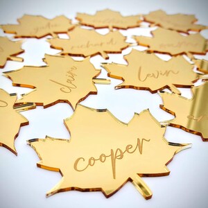 Custom Gold Mirror Place Card Leaf Shaped Dinner Place Setting ...