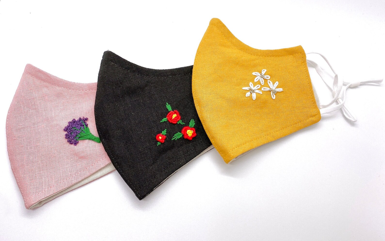 Linen Face Mask Embroidery Line Face Mask Linen Seersucker Mask Light ...