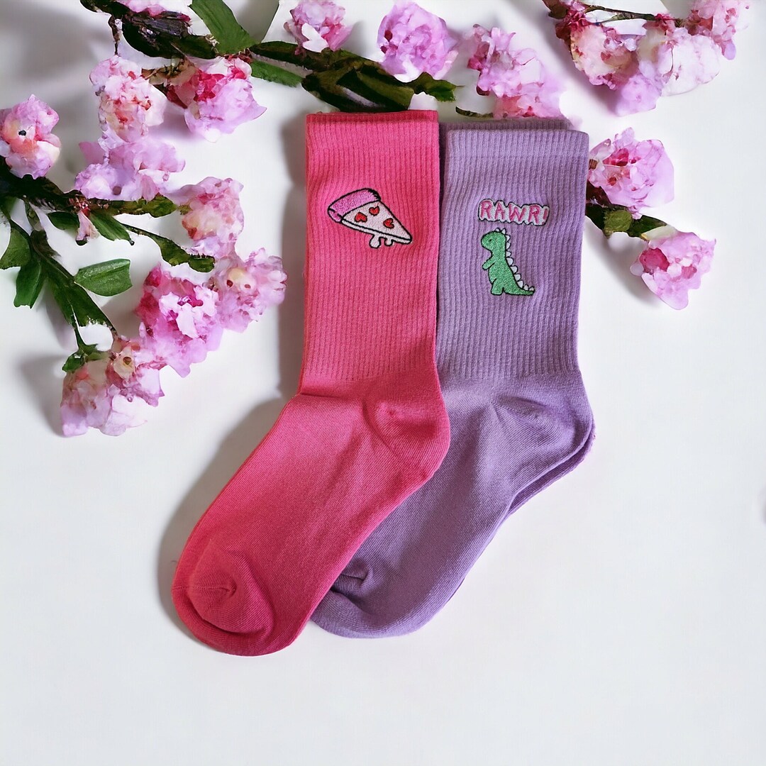 Set of the Socks Embroidered Pizza Socks With Dino Gift Set for Pizza ...