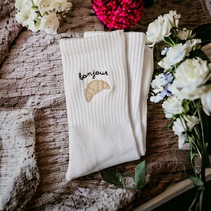 Croissant Socks Bonjour Embroidery Socks France Lover Socks Paris Lover ...