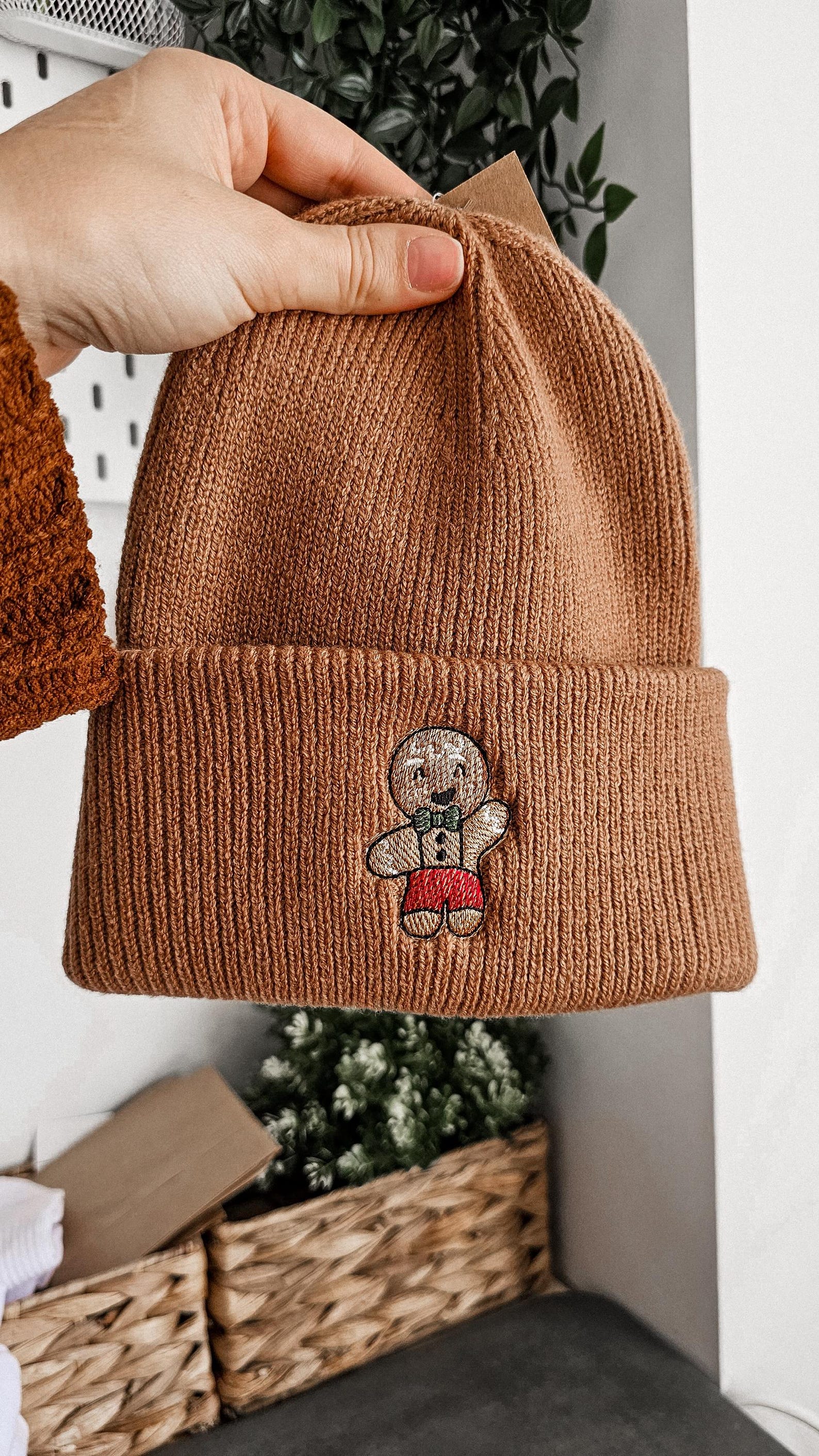 Christmas Beanie Hat Gingerbread Design Festive Knit Winter Hat Cozy ...