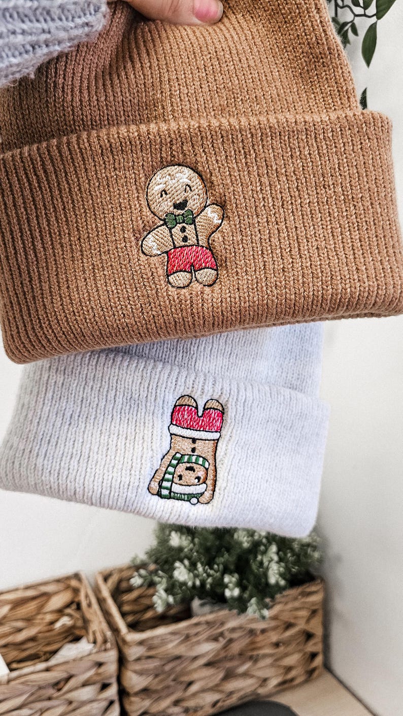 Christmas Beanie Hat Gingerbread Design Festive Knit Winter Hat Cozy ...