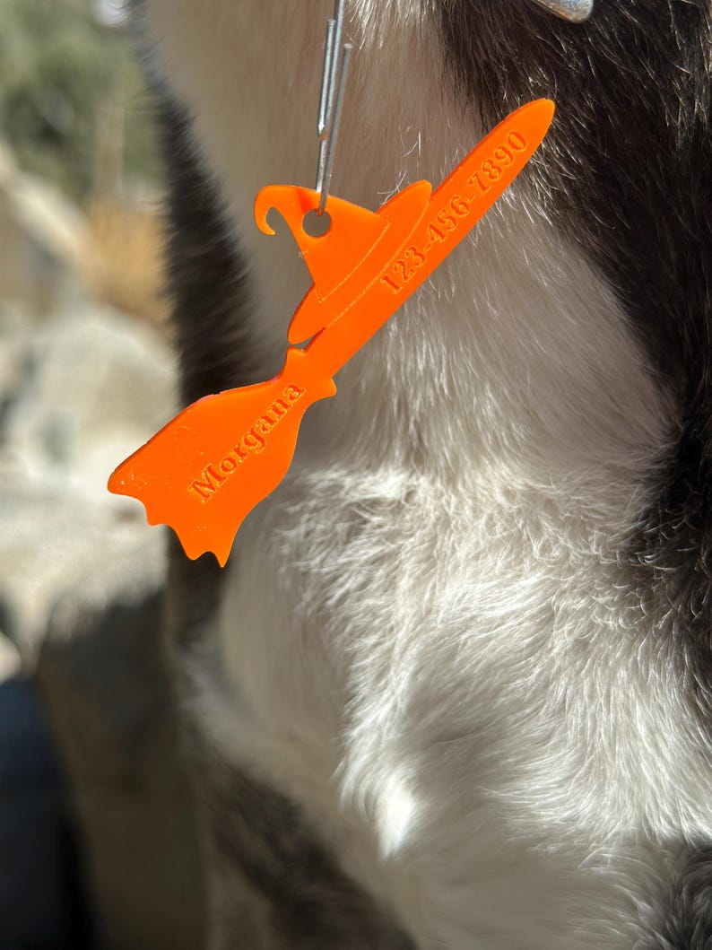 Witches Broom and Hat Dog ID Tag, Custom Spooky Tag for Dogs and ...