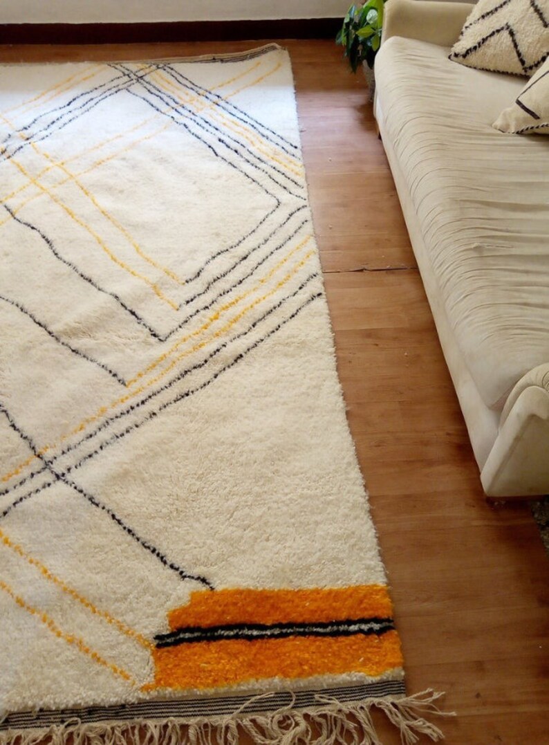 Tapis Marocain-beni Ouarain-style Marocain Tissé Main - Lignes Noires ...