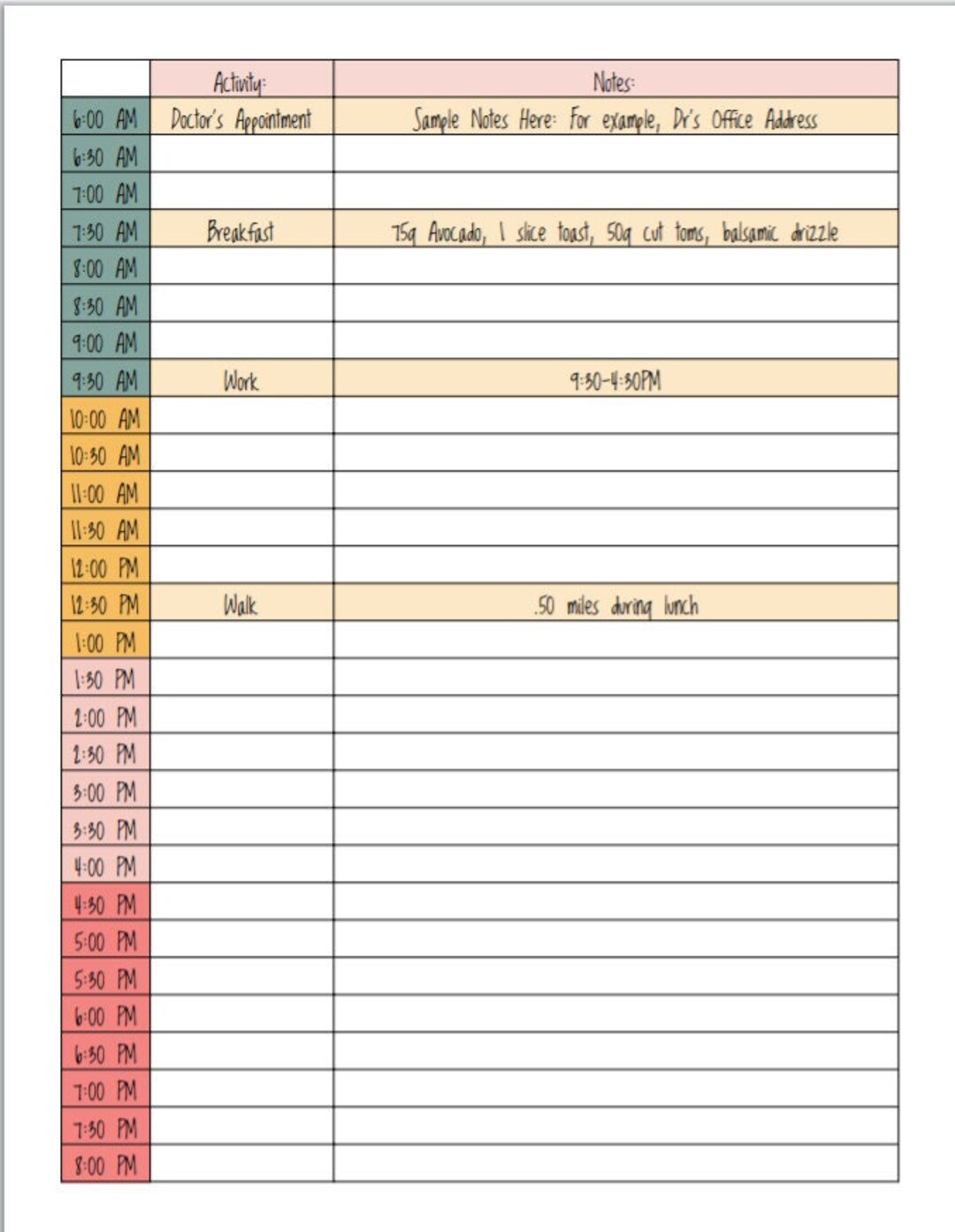 Digital Download Planner ~ Day Schedule ~ Customizable ~personalize ...