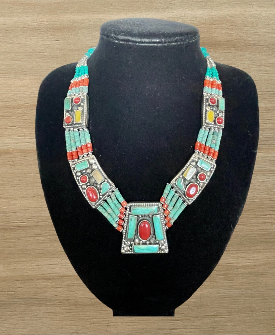 Ethnic Tibetan Handmade Boho Turquoise and Coral Bead Necklace TN16 - Etsy
