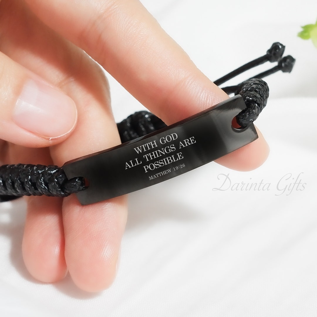 Bible Verse for Christian Black Rope Bracelet,with God All Things Are ...
