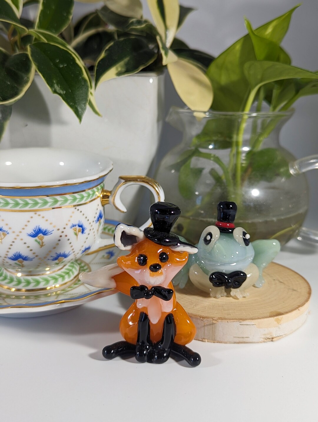 The Posh Party Glass Sculpture, Figurines, Fox, Frog, Cute, Fancy - Etsy