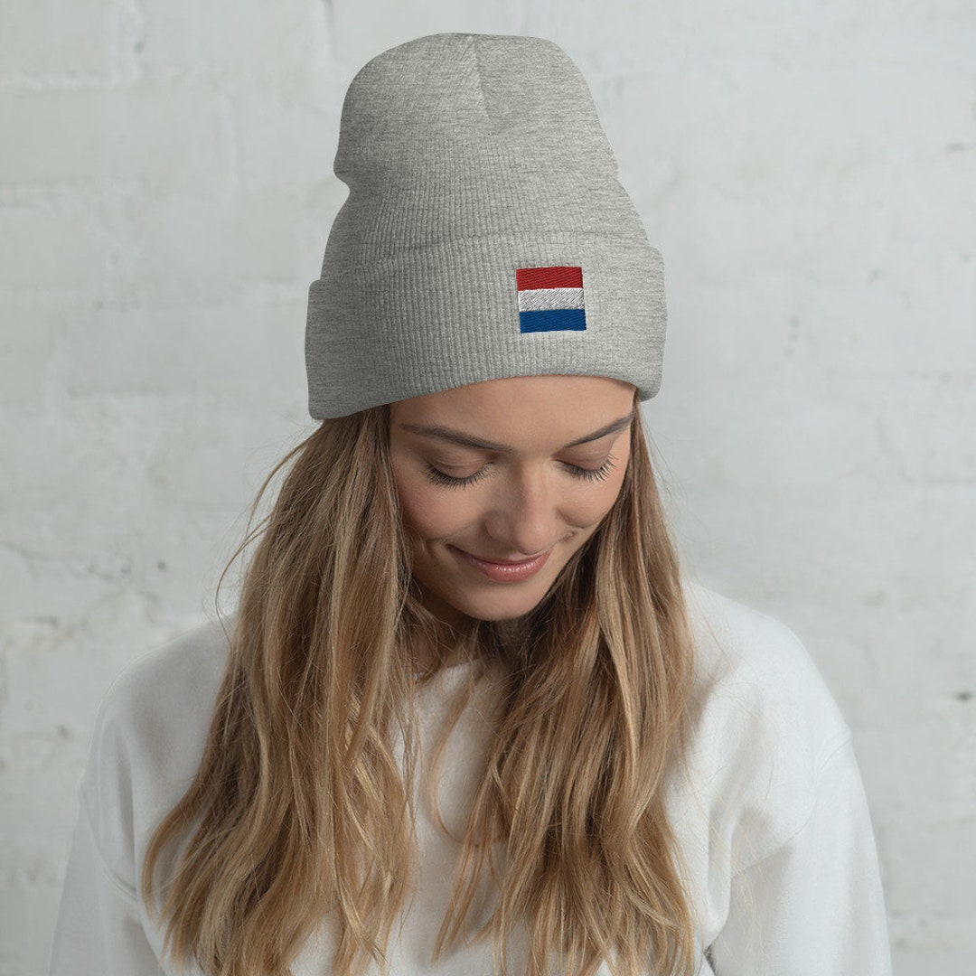 Netherlands Flag Inspired Square Embroidered Cuffed Beanie Winter Hat ...