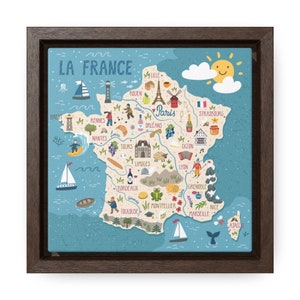 France Canvas Wall Art, Stylized Illustrated Map, French Travel, Paris ...