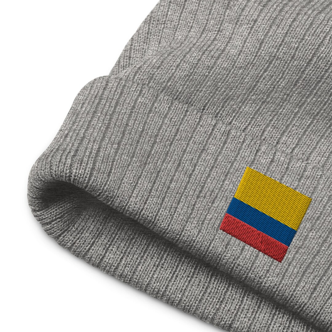 Colombia Cuffed Beanie: Embroidered Flag, Recycled Knit Winter Hat - Etsy
