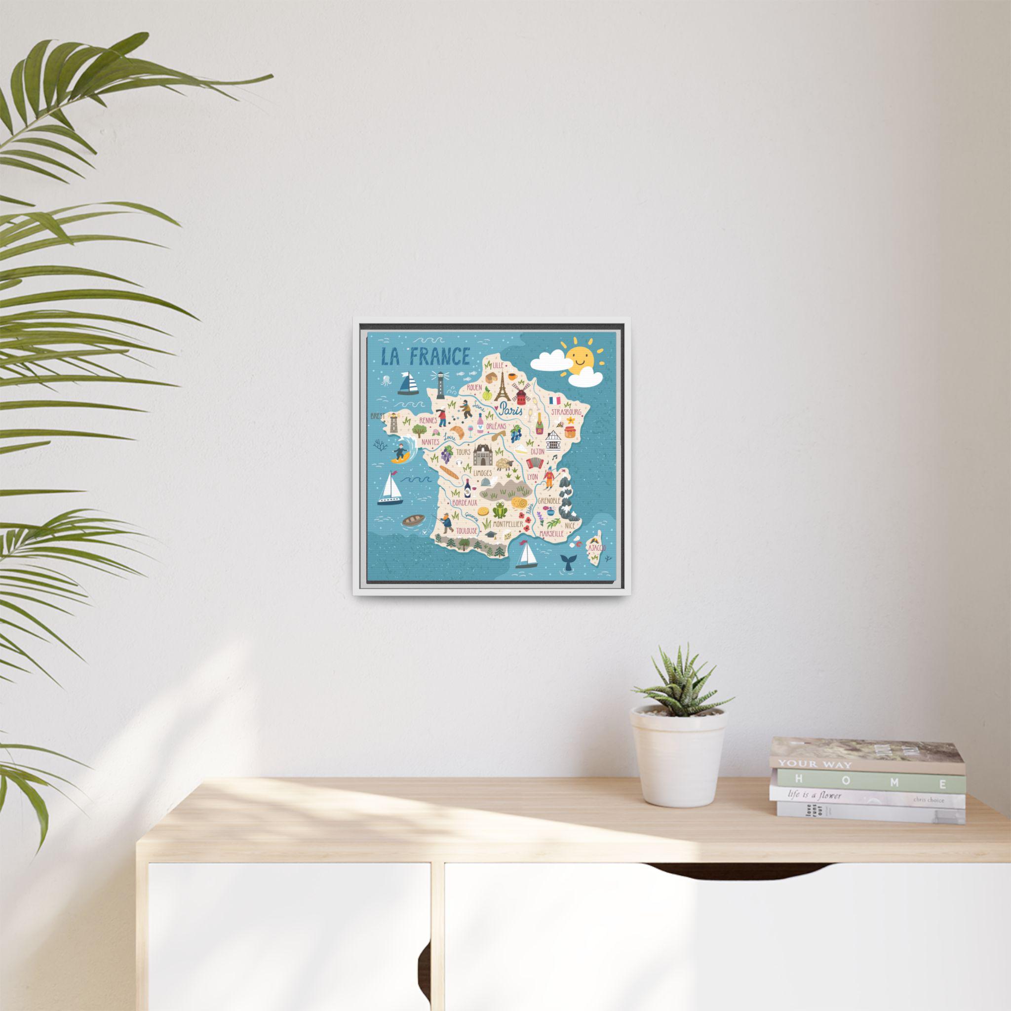 France Map Canvas Art: Illustrated French Travel Map in Wooden Frame - Etsy