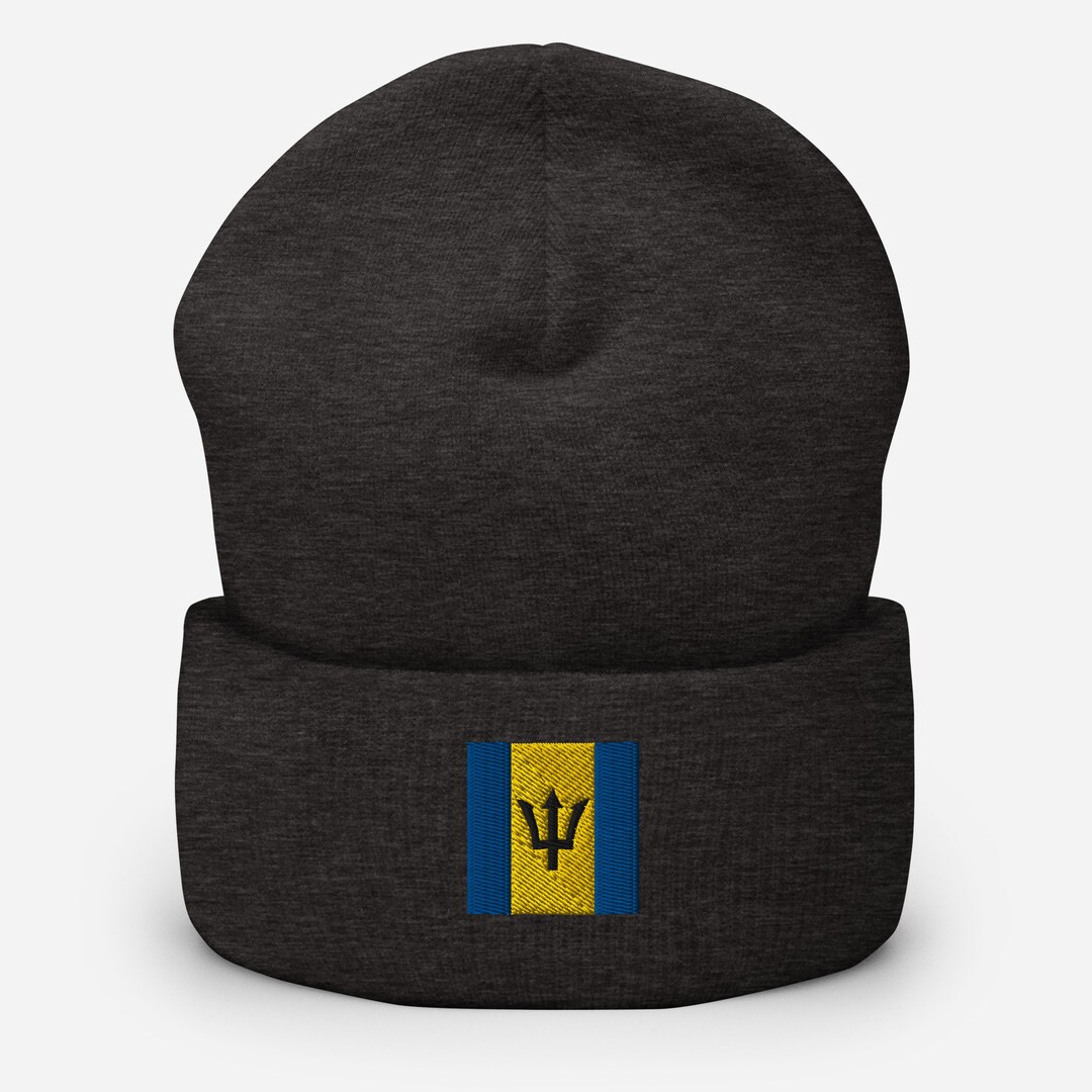 Barbados Flag Inspired Square Embroidered Cuffed Beanie Winter Hat ...